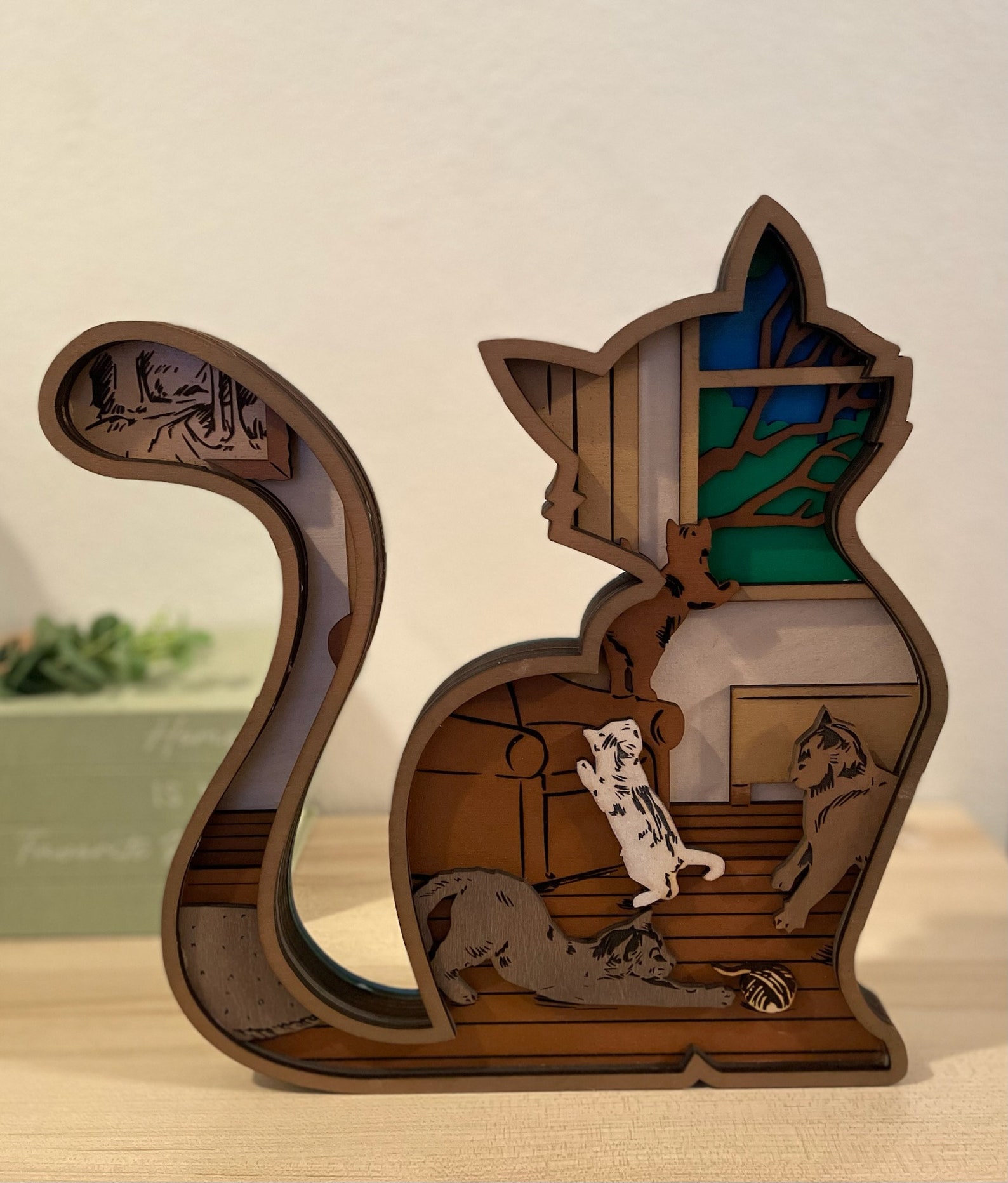 Laser Cut Cat With Kittens With Interior Design - Etsy