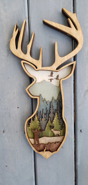 Laser Cut Wooden Deer Head With Interior Design - Etsy