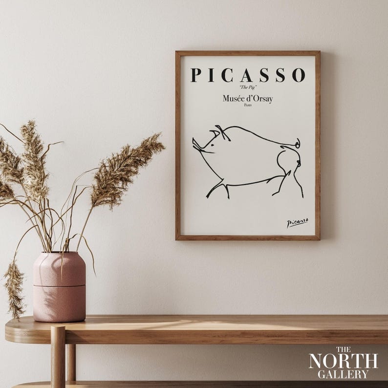 Picasso Pig Print, Minimalist Line Art Poster - Etsy