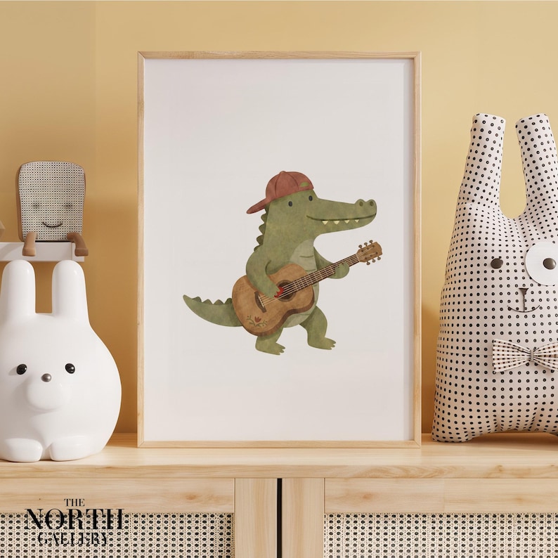 Crocodile Guitar Poster, Alligator Nursery Wall Art, Musical Animal ...