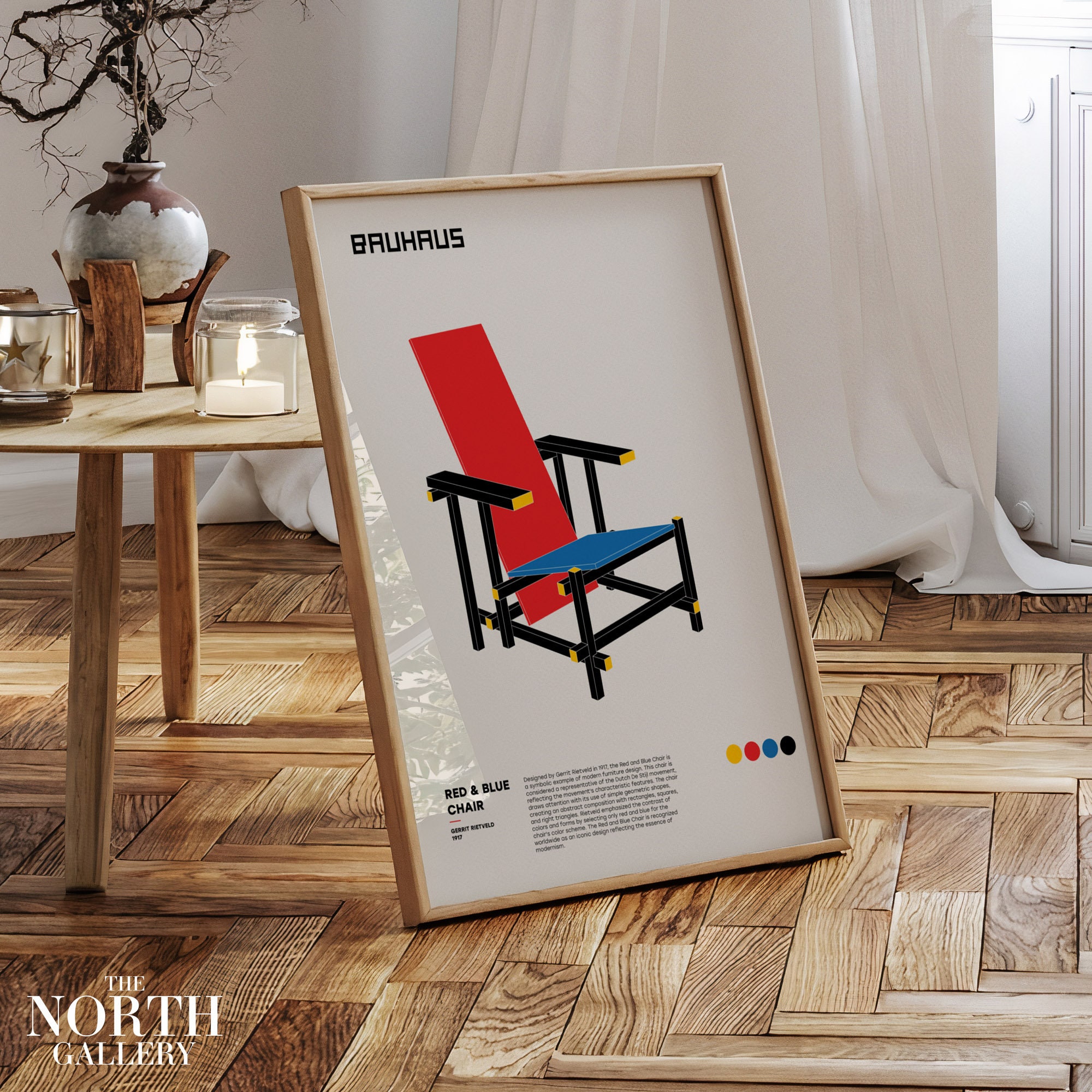 Bauhaus Chair Wall Art, Red and Blue Chair Exhibition Poster, Gerrit ...