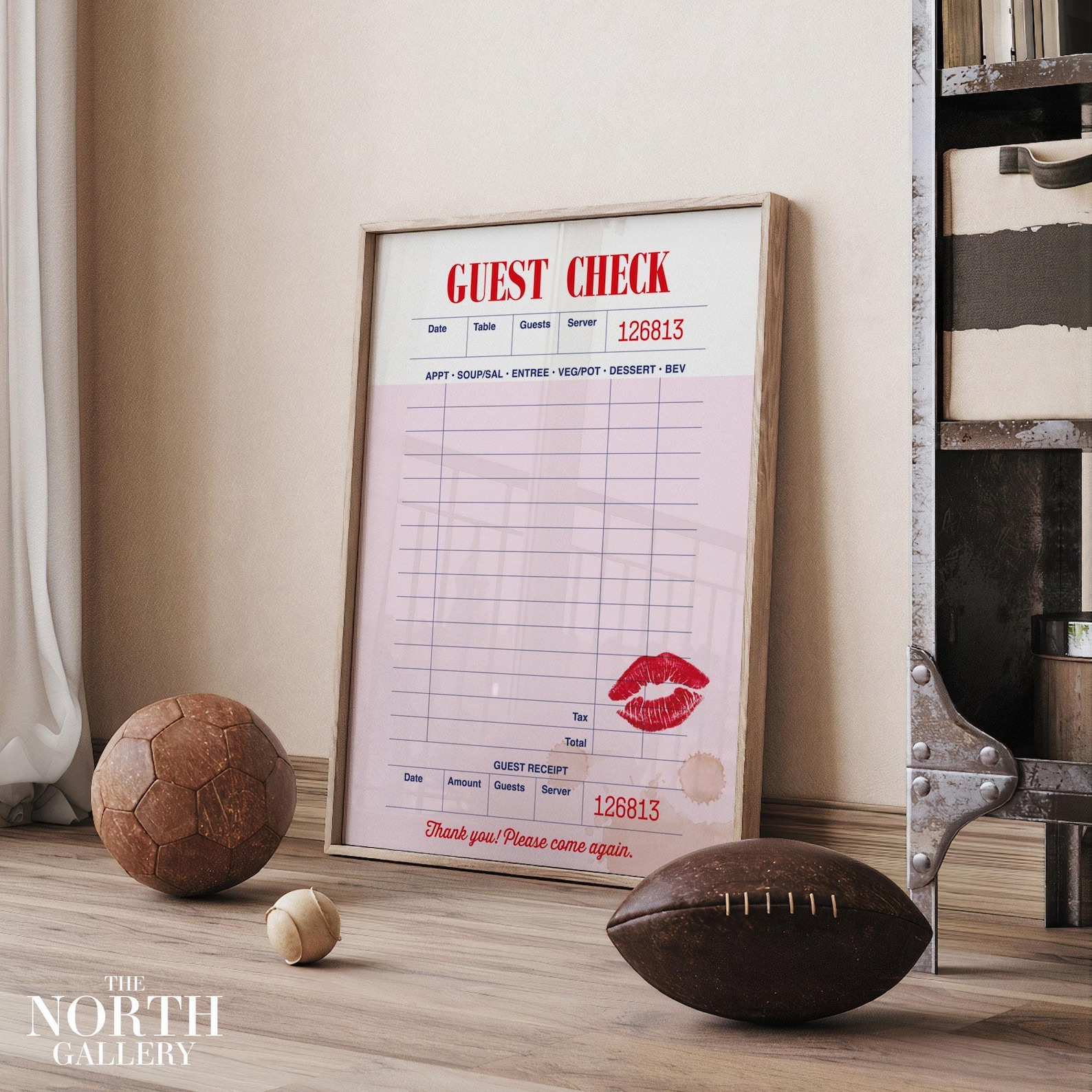 Retro Diner Guest Check Poster – Red Lipstick Kiss, Quirky Kitchen Art ...