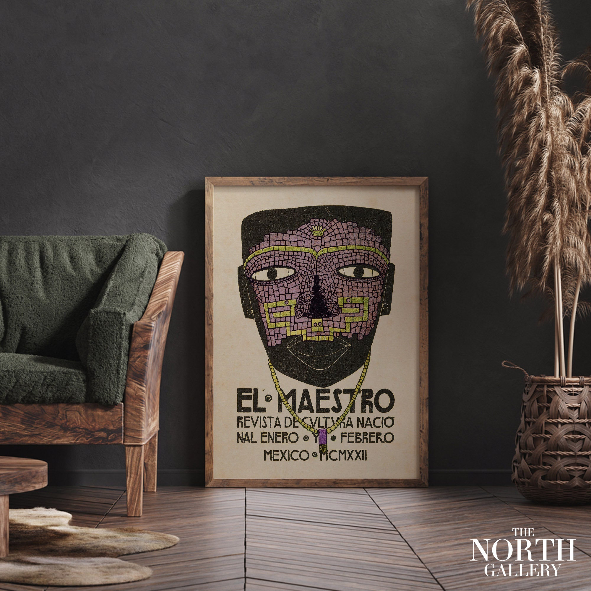 Boho Wall Decor, Mexico Ancient Figure Poster, Purple-green, El Maestro ...