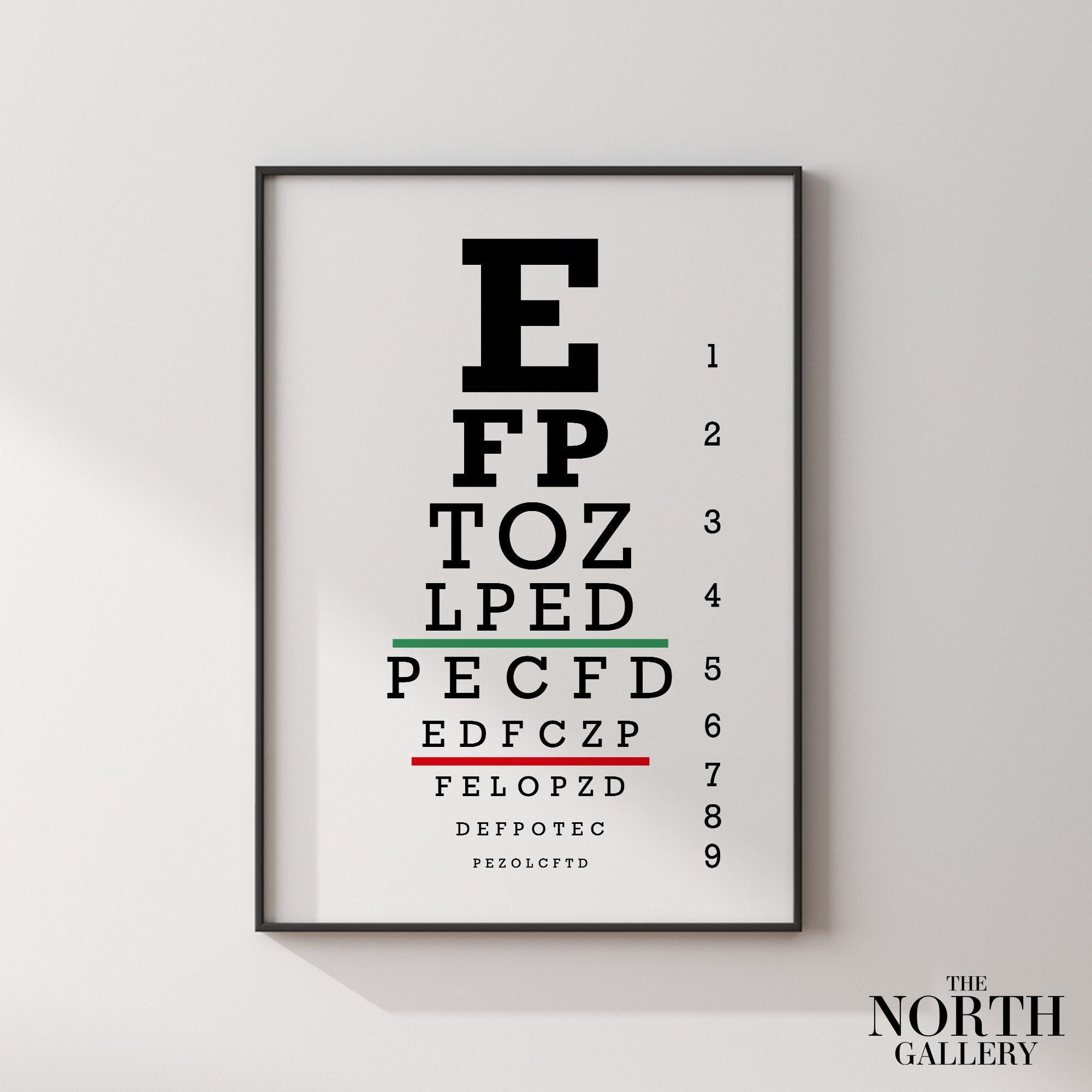 Eye Exam Chart Print, Snellen Vision Test, Ophthalmologist Wall Decor ...