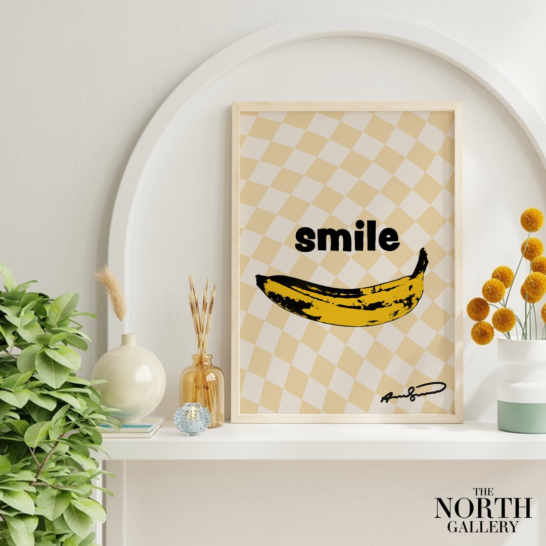 Smile Banana Prints, Banana Smile Poster, Andy Warhol Banana, Retro ...
