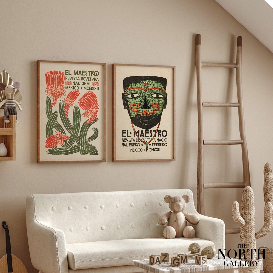 Mexico El Maestro Art Print Set, Vintage Cactus Poster - Etsy
