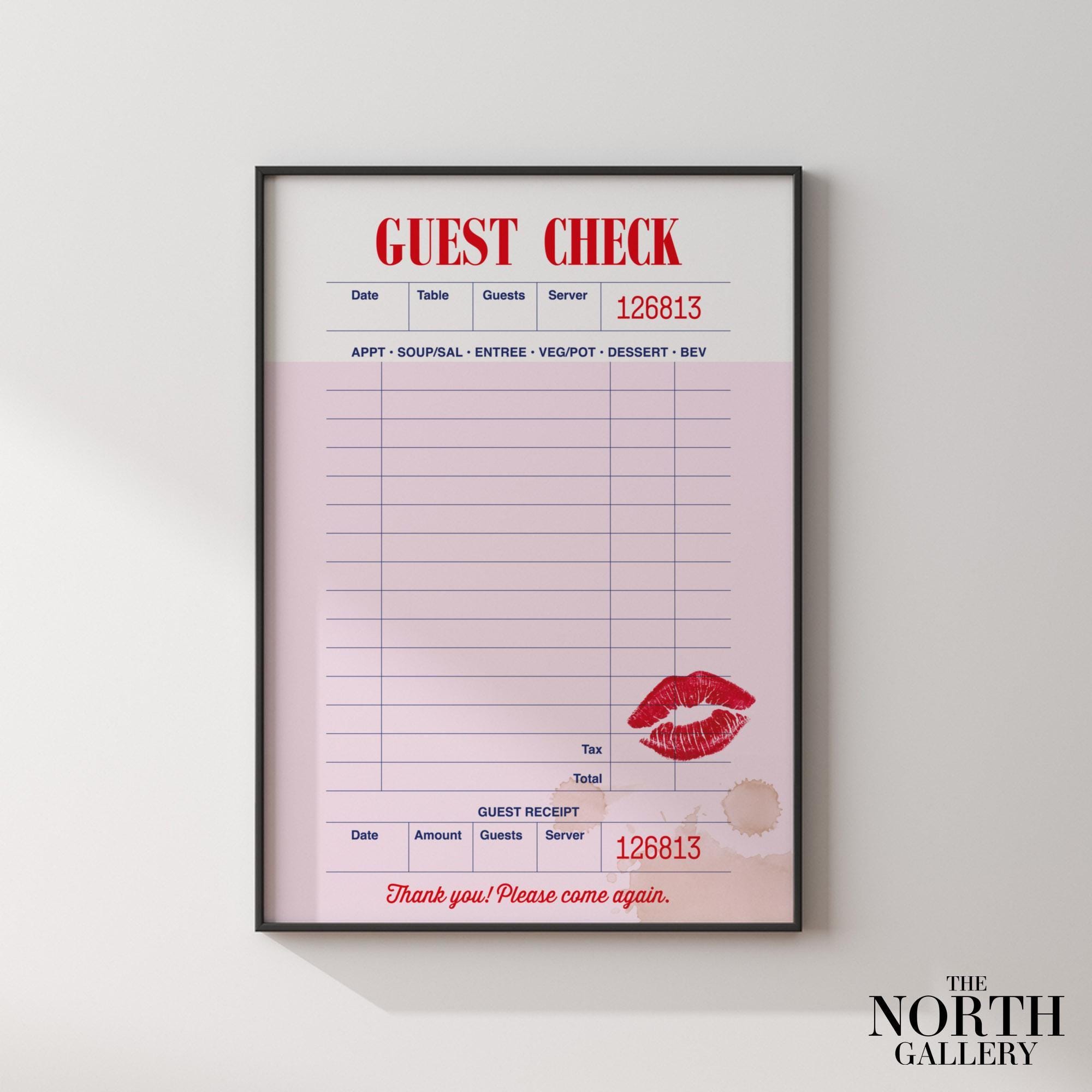 Retro Diner Guest Check Poster – Red Lipstick Kiss, Quirky Kitchen Art ...