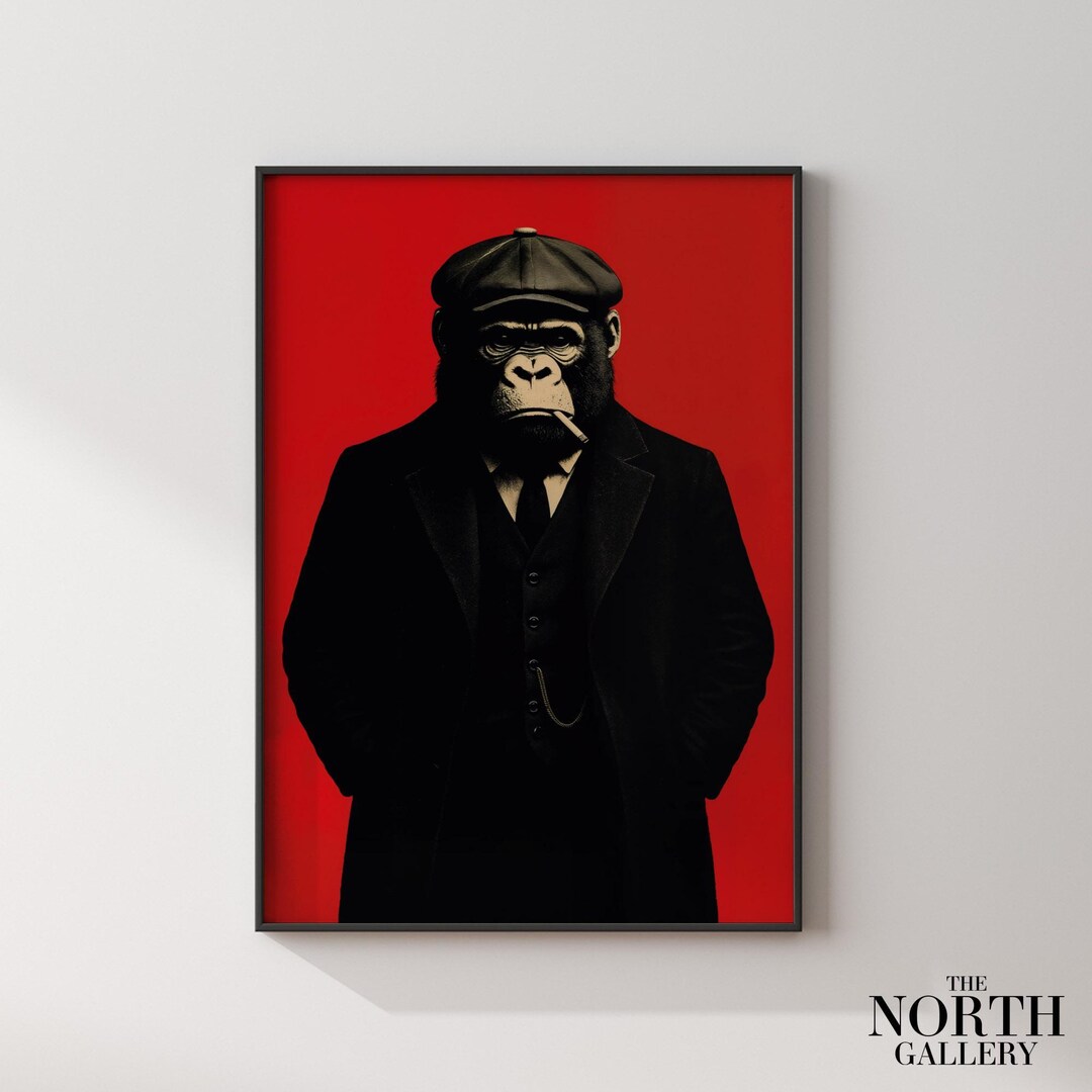 Chimpanzee Gangster Poster – Mafia Style Animal in Suit Wall Art, Bold ...