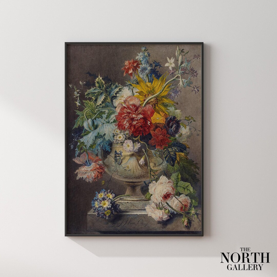 Vintage Print Colorful Flowers Poster, Flowers Illustration, Antique ...