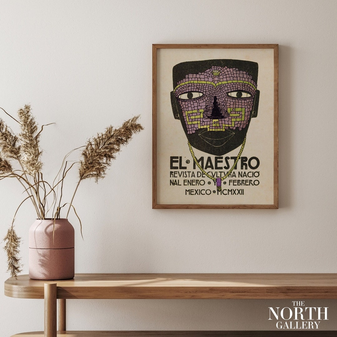 Boho Wall Decor, Mexico Ancient Figure Poster, Purple-green, El Maestro ...