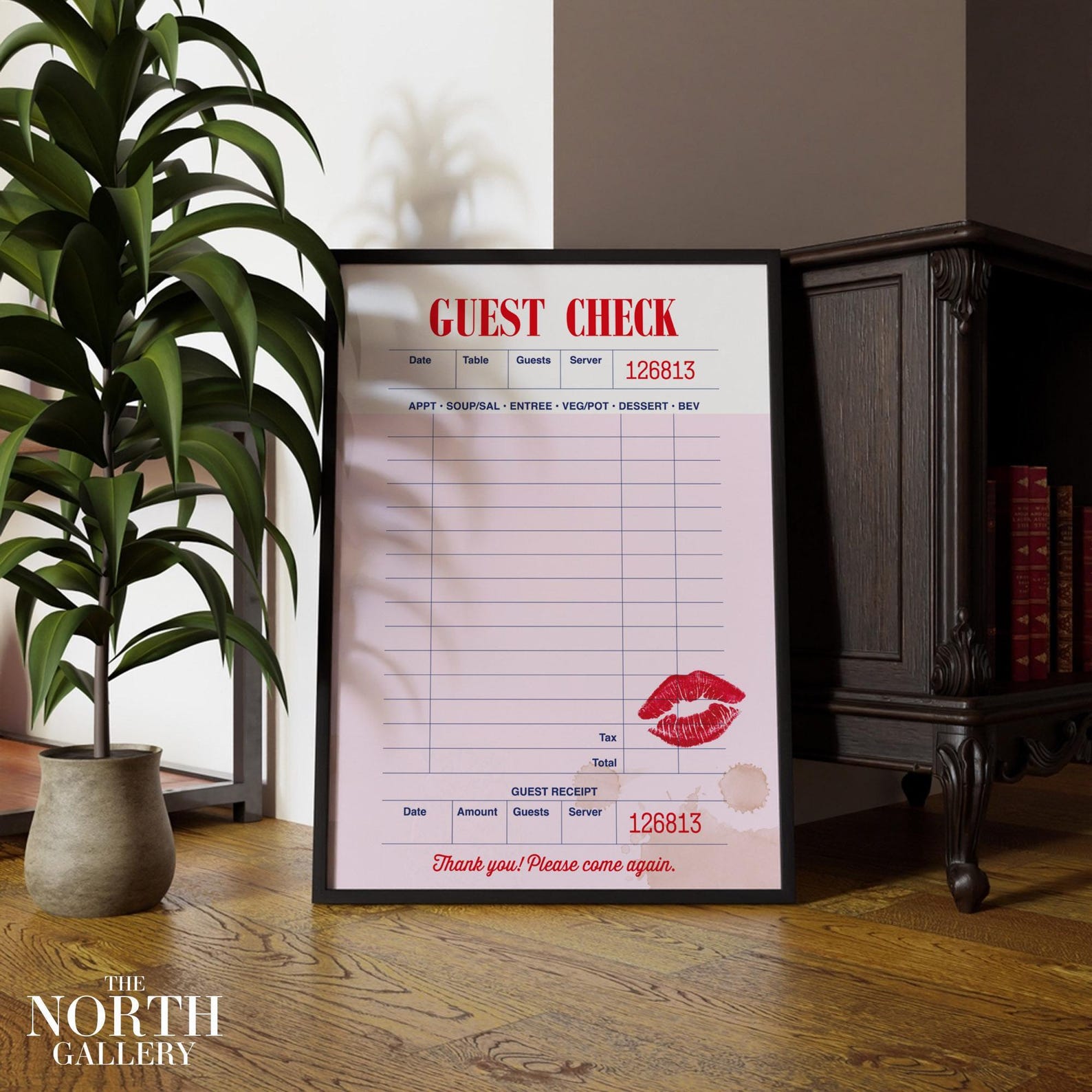 Retro Diner Guest Check Poster – Red Lipstick Kiss, Quirky Kitchen Art ...