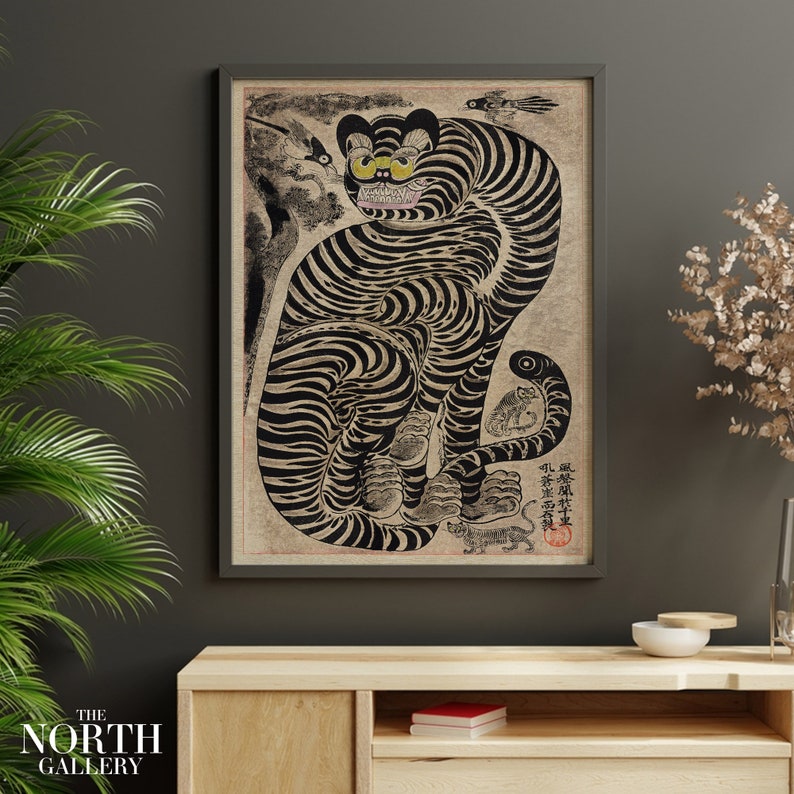 Vintage Japanese Painting Talismanic Tiger Prints Animal - Etsy