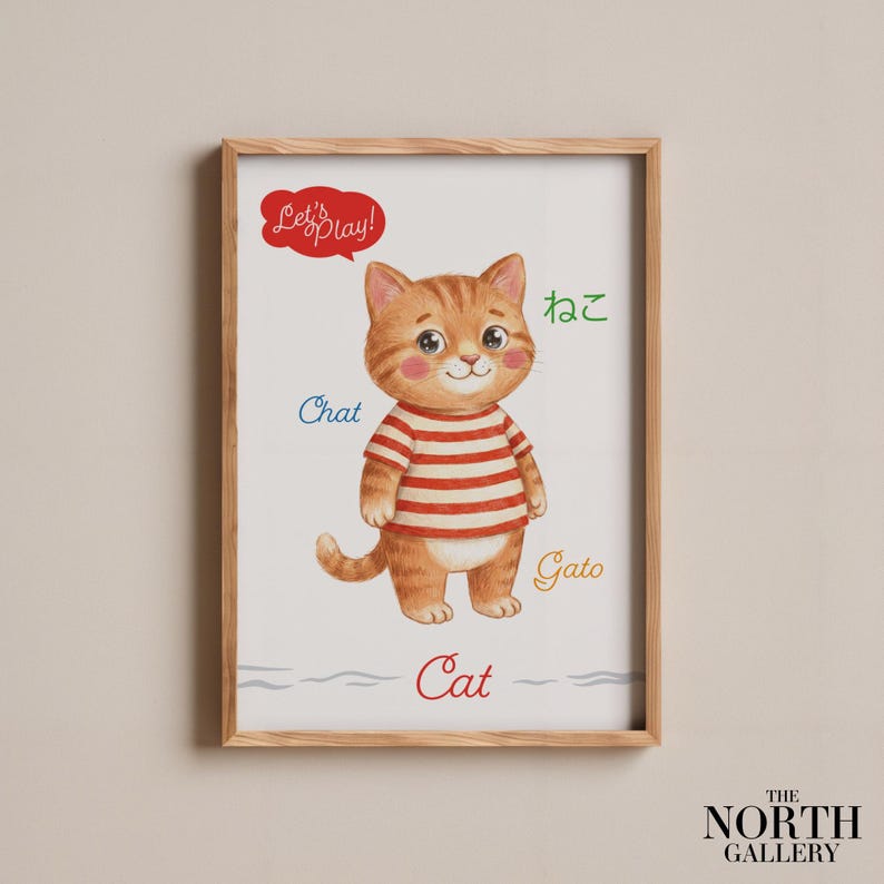 Cat Nursery Poster Multilingual, Kids Learning Wall Art, Baby Room ...