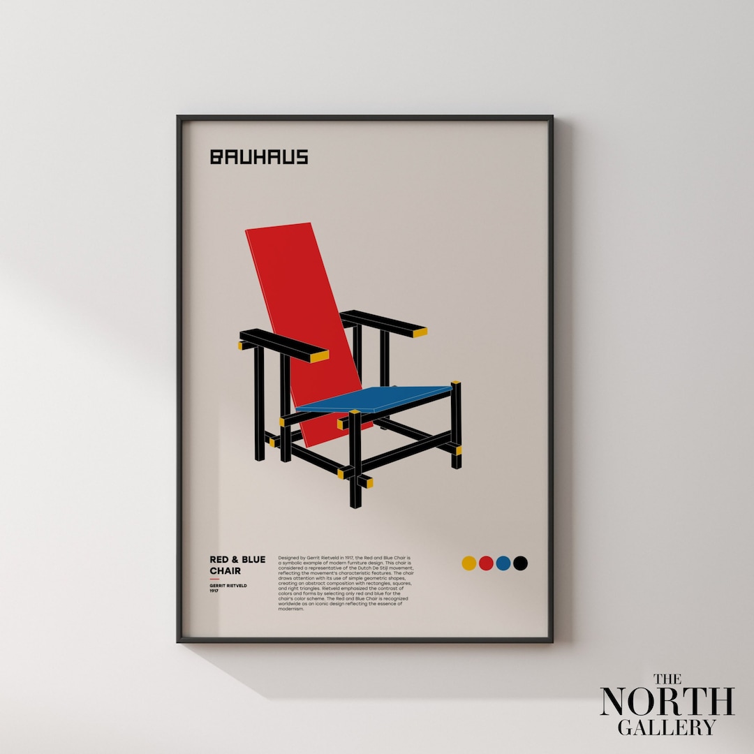 Bauhaus Chair Wall Art, Red and Blue Chair Exhibition Poster, Gerrit ...