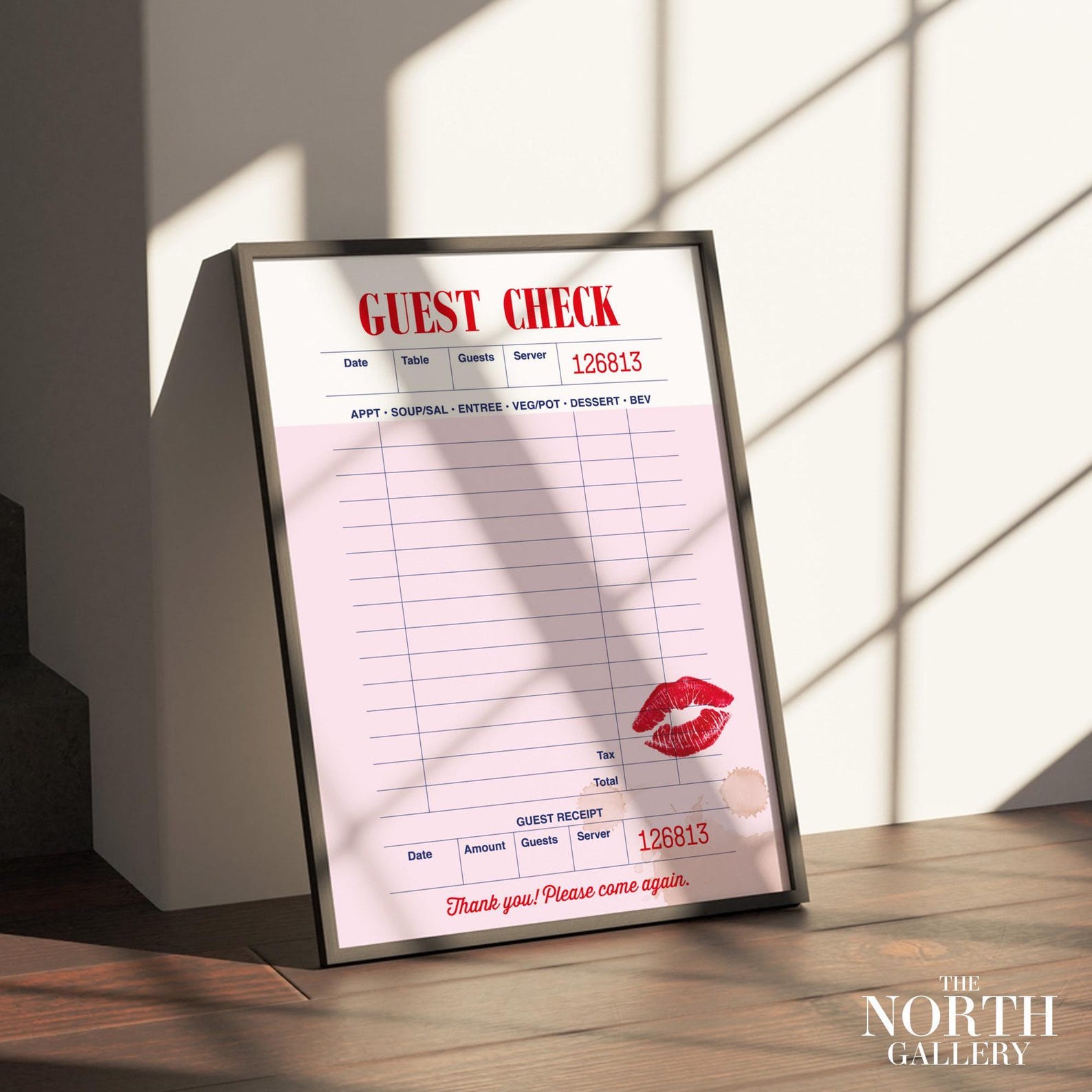 Retro Diner Guest Check Poster – Red Lipstick Kiss, Quirky Kitchen Art ...