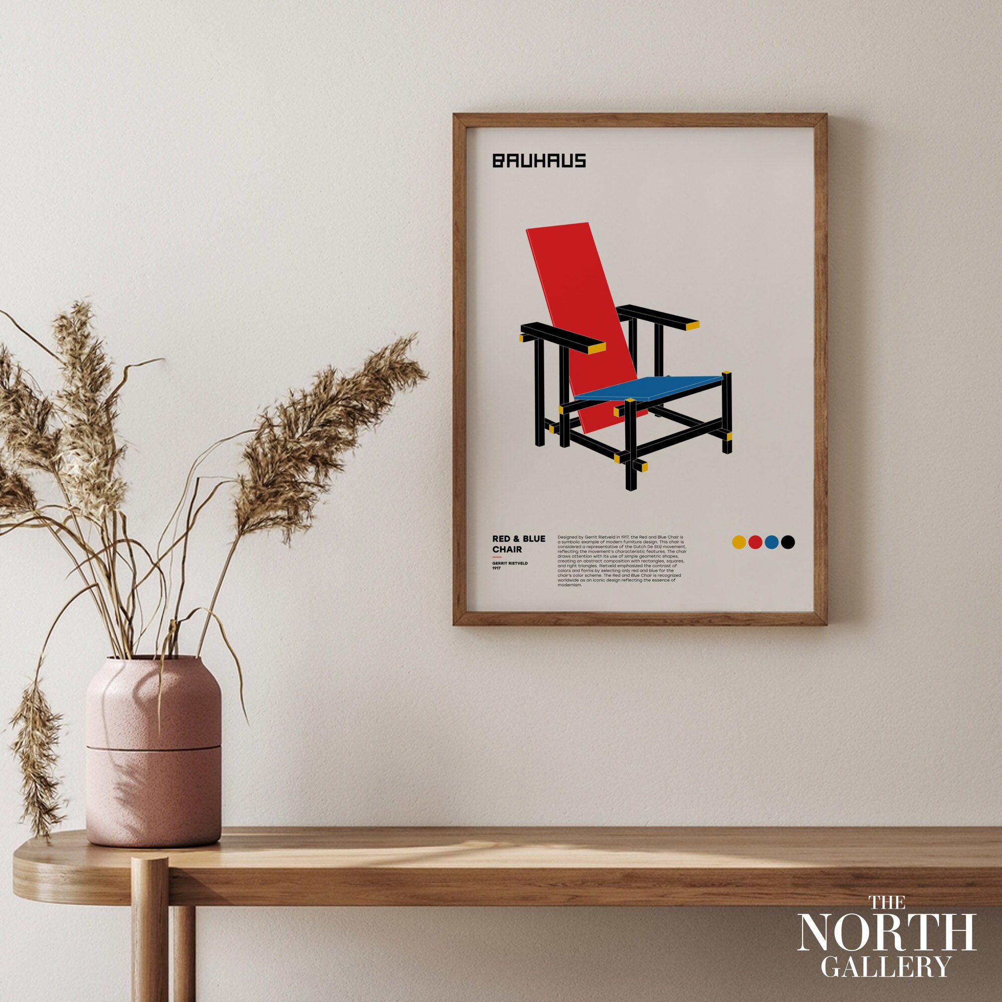 Bauhaus Chair Wall Art, Red and Blue Chair Exhibition Poster, Gerrit ...