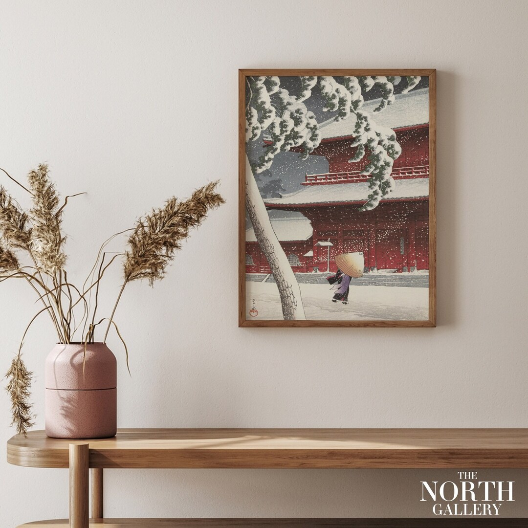 Kawase Hasui Snow at Zojoji Temple, Vintage Poster, Retro Poster ...
