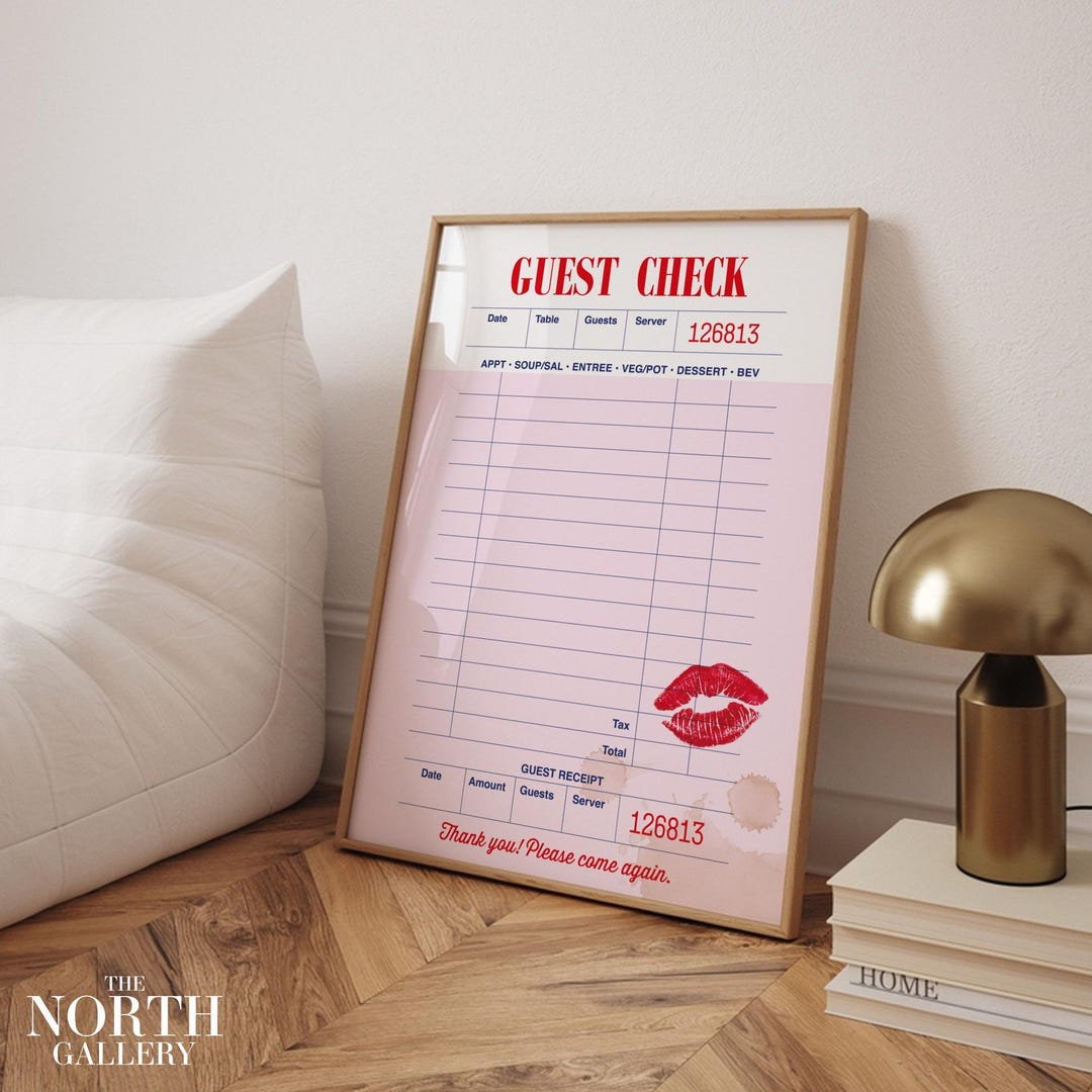 Retro Diner Guest Check Poster – Red Lipstick Kiss, Quirky Kitchen Art ...