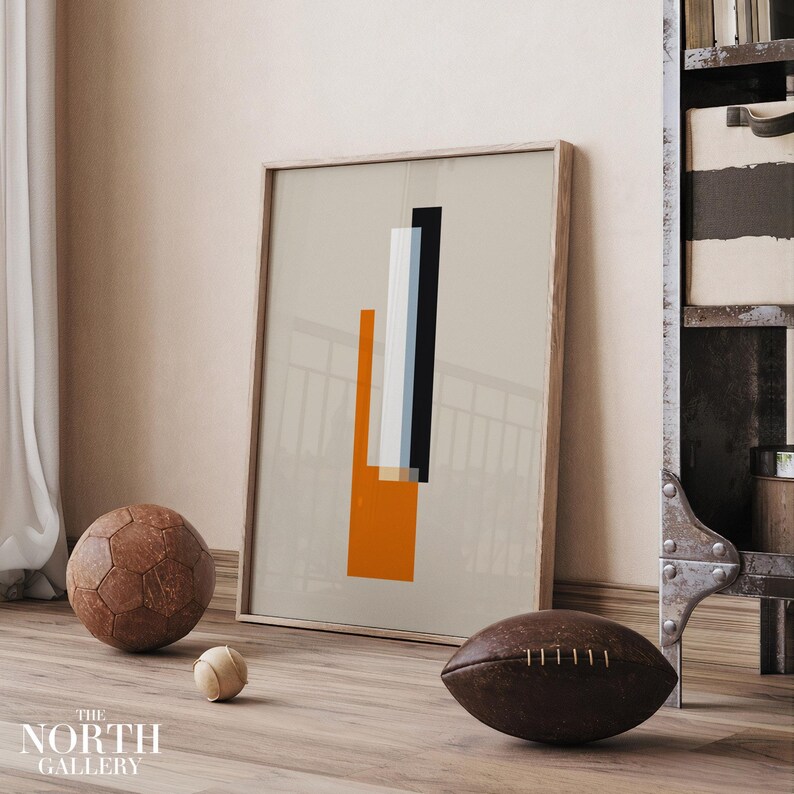 Bauhaus Geometric Print, Minimalist Abstract Art, Orange Black White - Etsy
