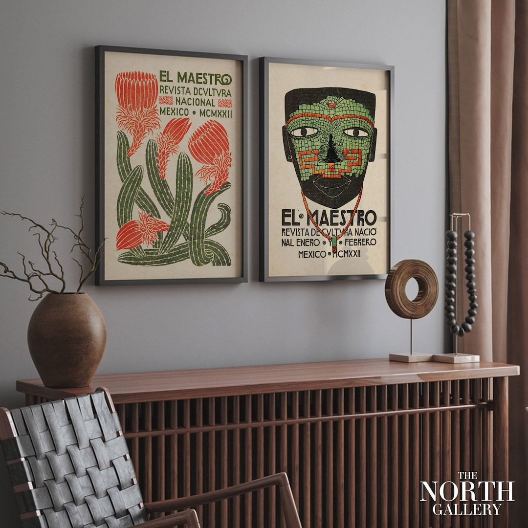 Mexico El Maestro Poster Set of 2, Mexican Vintage Art Print, Mexican ...