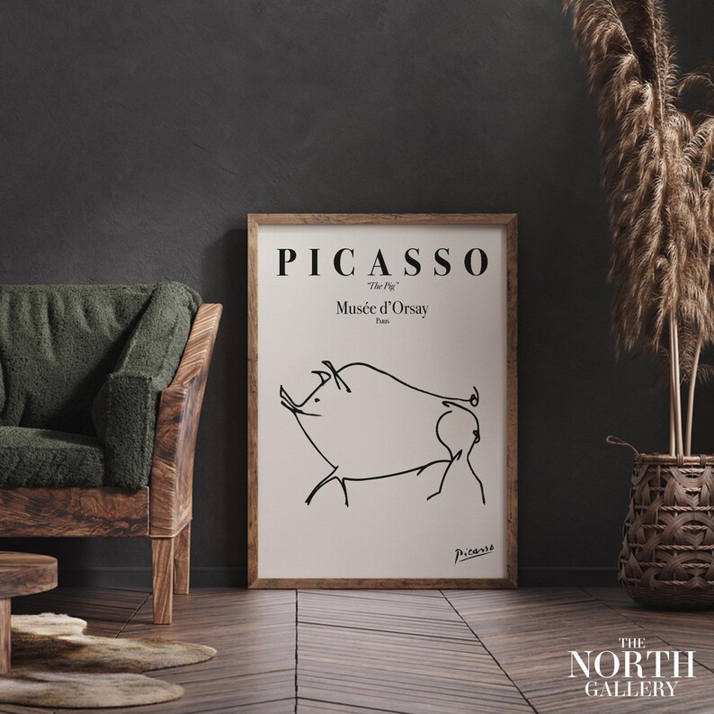 Picasso Pig Print, Minimalist Line Art Poster - Etsy