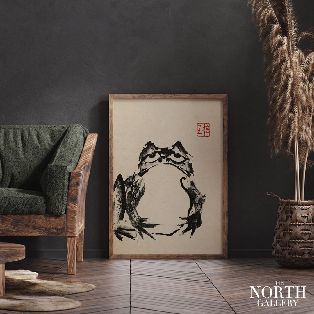 Japanese Frog Poster, Unimpressed Frog, Frog Print Vintage Art Print ...