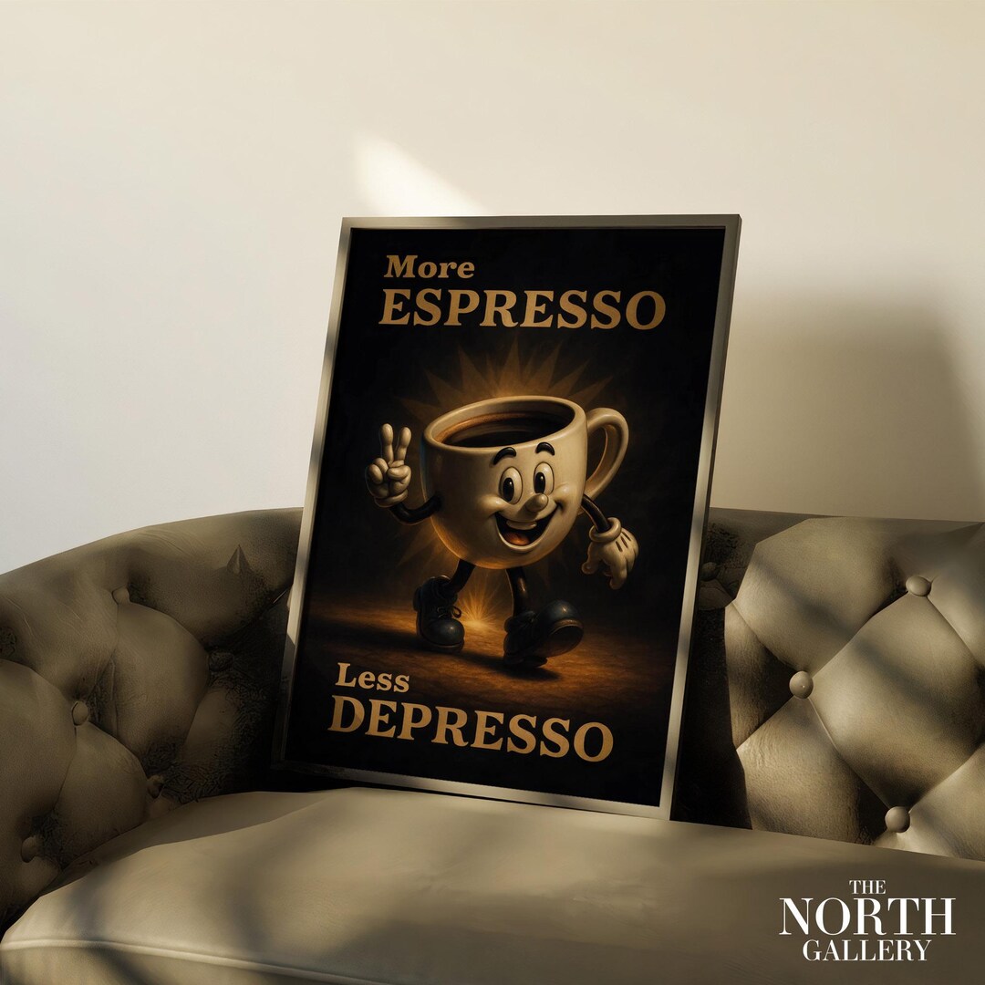 Espresso Less Depresso Print, Funny Coffee Poster, Retro Kitchen Decor ...