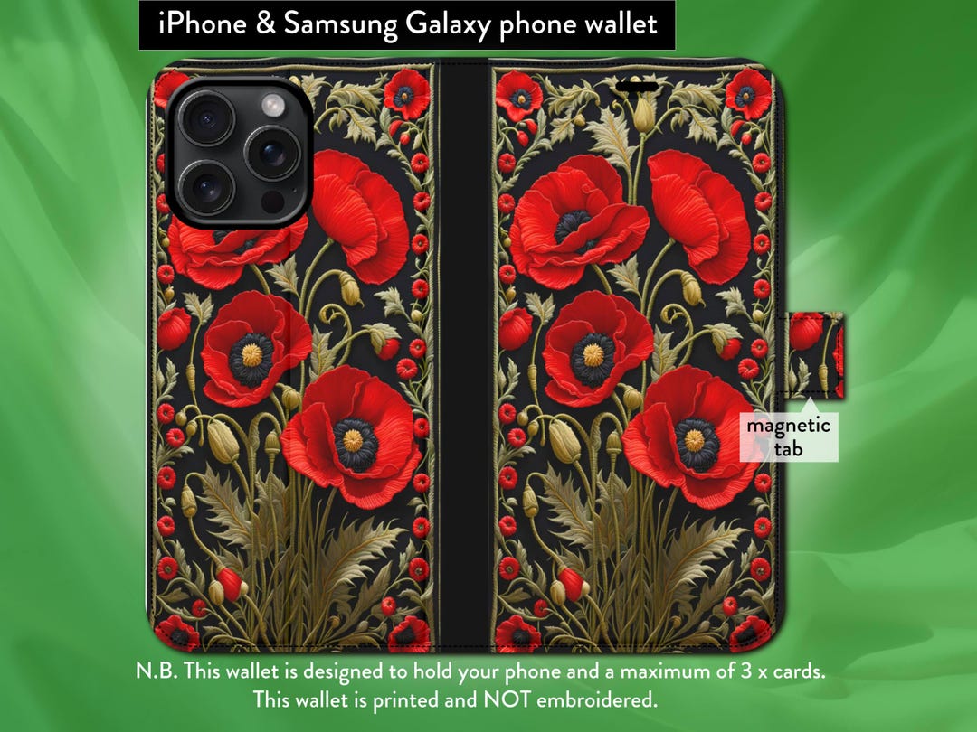 Tapestry Embroidery Effect Poppies William Morris, iPhone 7,8,X,11,12 ...