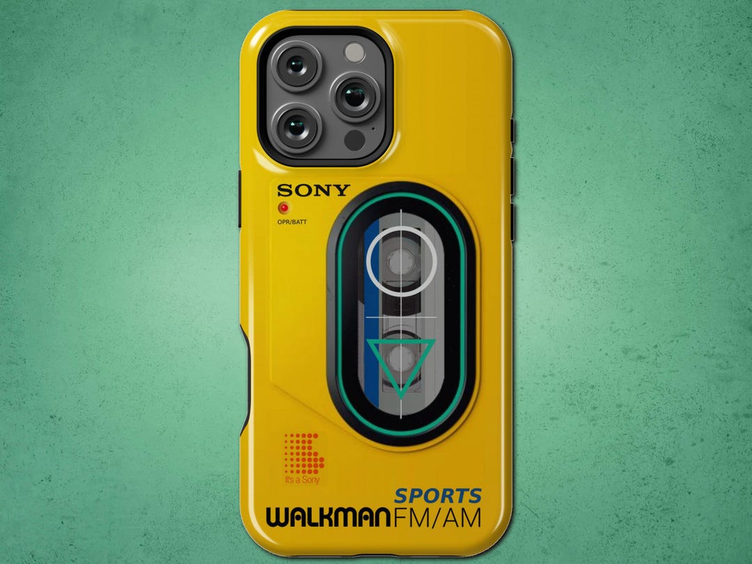 Retro Vintage Yellow Walkman, Apple iPhone 17,16,15,14,13,12,11,X,SE ...