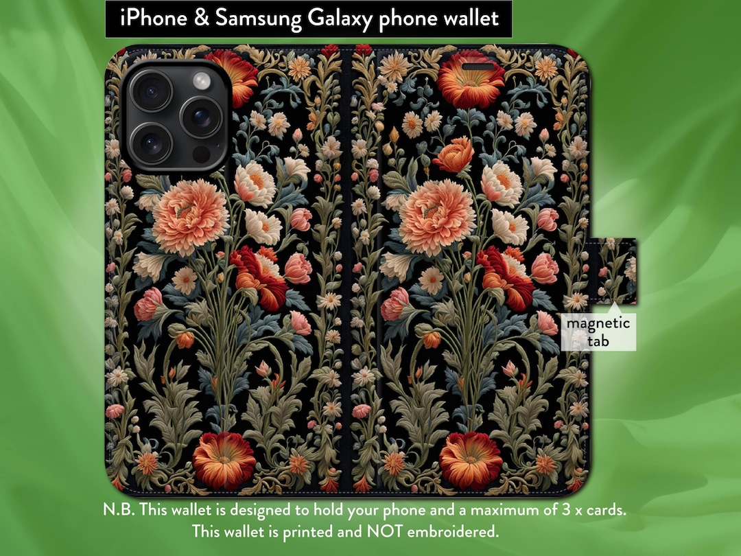 Tapestry Embroidery Effect Floral William Morris, iPhone 7,8,X,11,12,SE ...