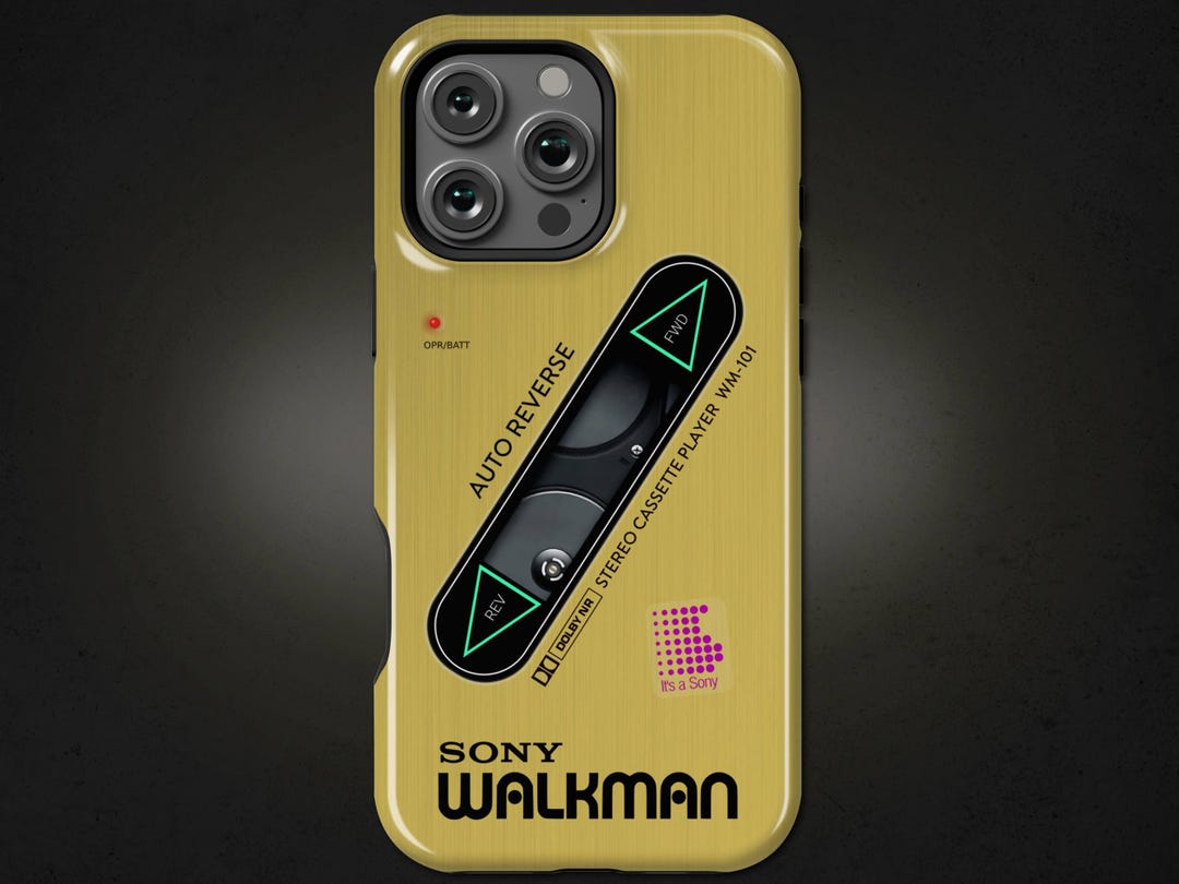 Retro Vintage Gold Walkman, Apple iPhone 16,15,14,13,12,11,X,SE Samsung ...