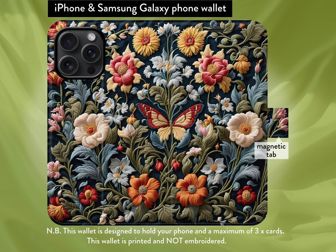 Tapestry Embroidery Effect Floral William Morris, iPhone 7,8,X,11,12,SE ...