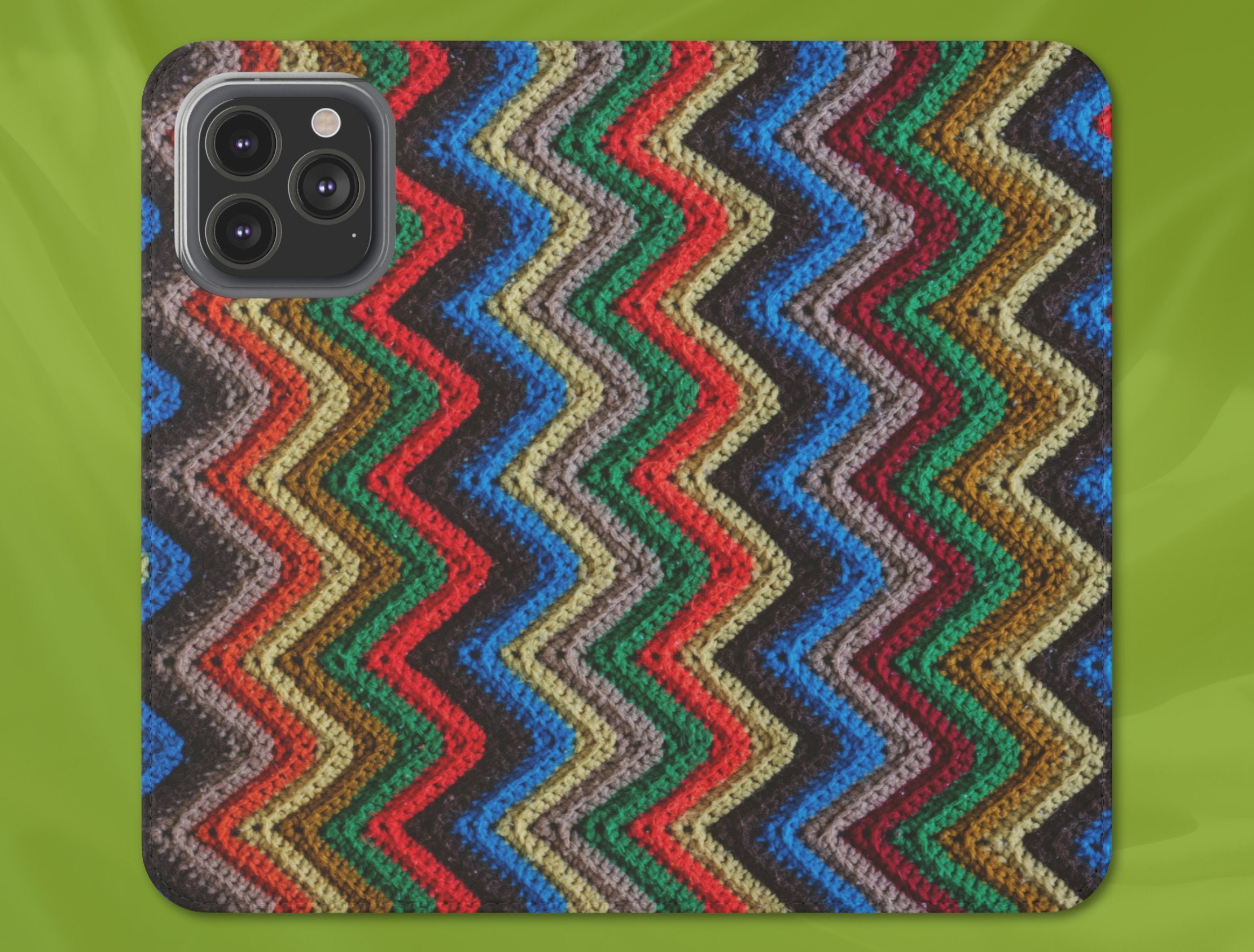 Knitting Pattern Knitted Zig Zag Design, iPhone Flip Folio Wallet Case, iPhone Models 7,8,X,11 ...