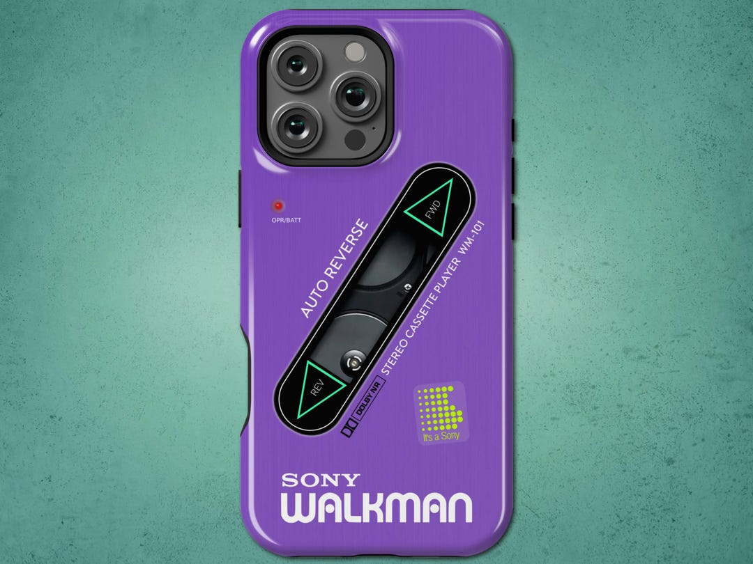 Retro Vintage Purple Walkman, Apple iPhone 16,15,14,13,12,11,X,SE ...