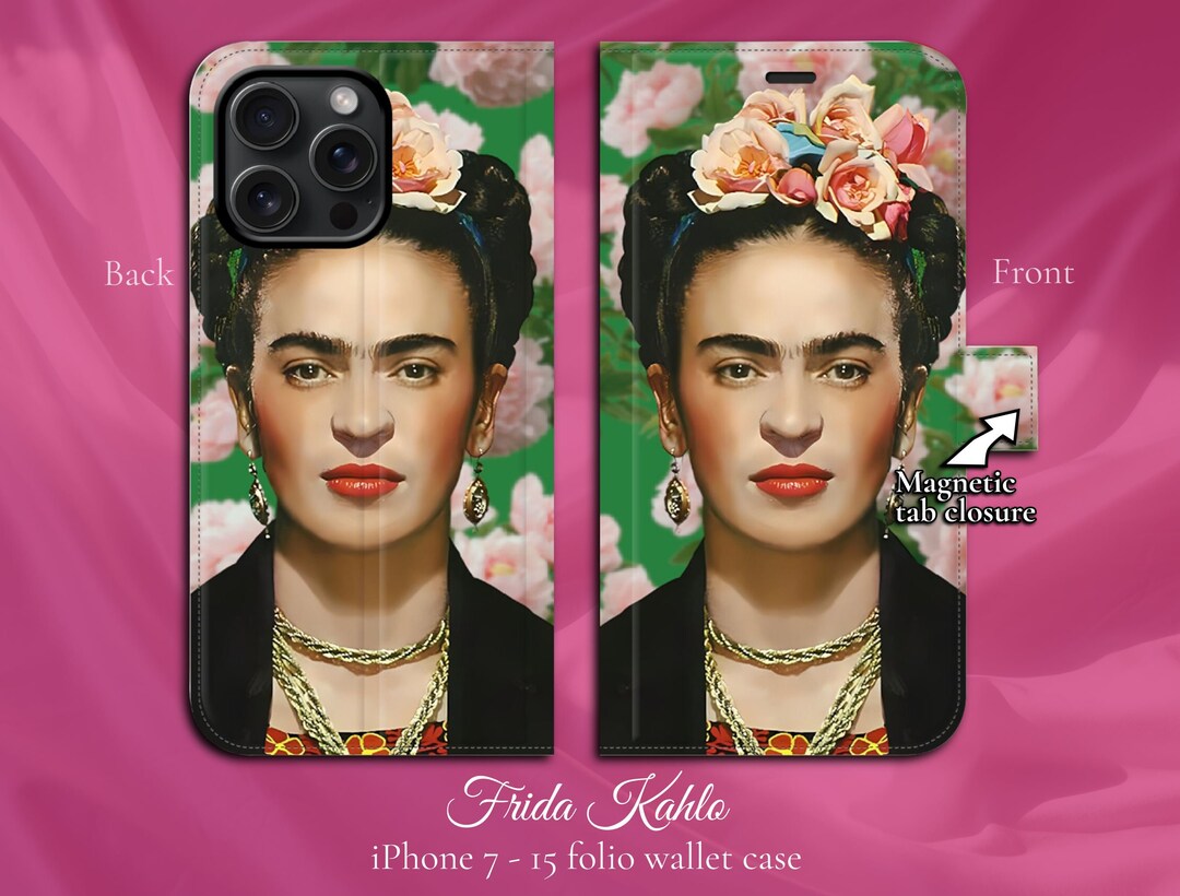 Frida Kahlo With Roses, iPhone Flip Folio Wallet Case With Magnetic Tab ...