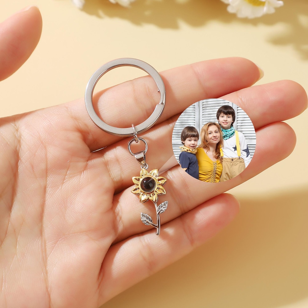 Personalized Photo Projection Stone Keychain,sunflower Keychain With ...
