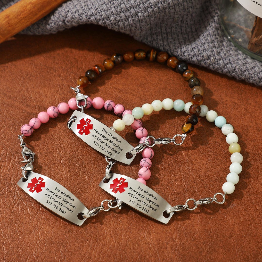Personalized Medical Alert Bracelet,natural Stone Beaded Medical ...
