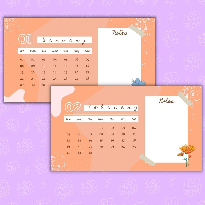 2023 Calendar Printable | Flower Theme | - Etsy