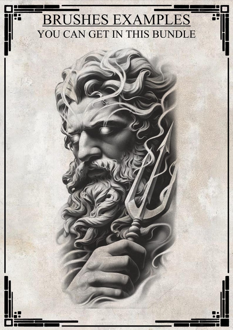 30 Poseidon Stamps Designs for Procreate | Procreate Tattoo Stamps ...