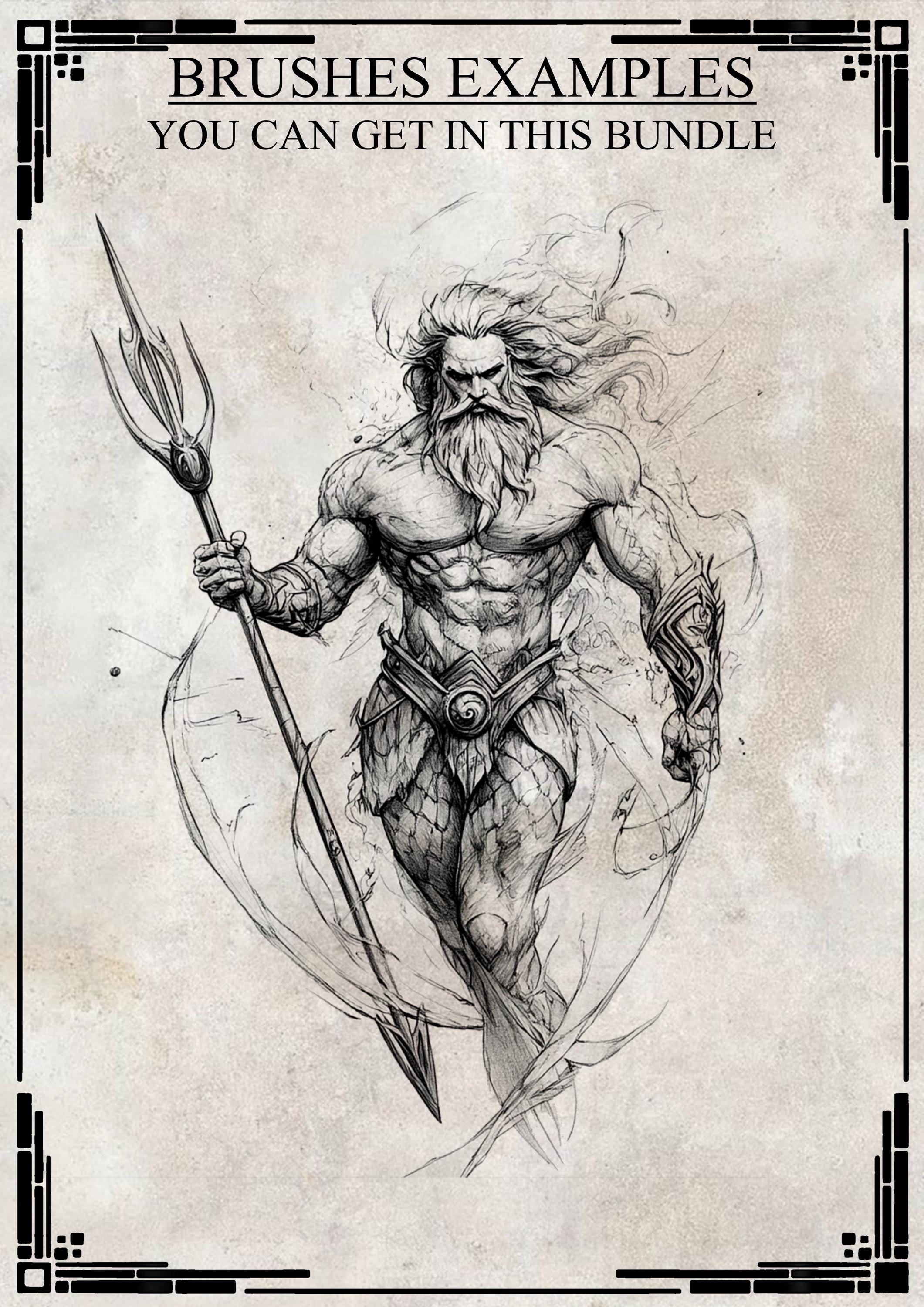 30 Poseidon Stamps Designs for Procreate | Procreate Tattoo Stamps ...