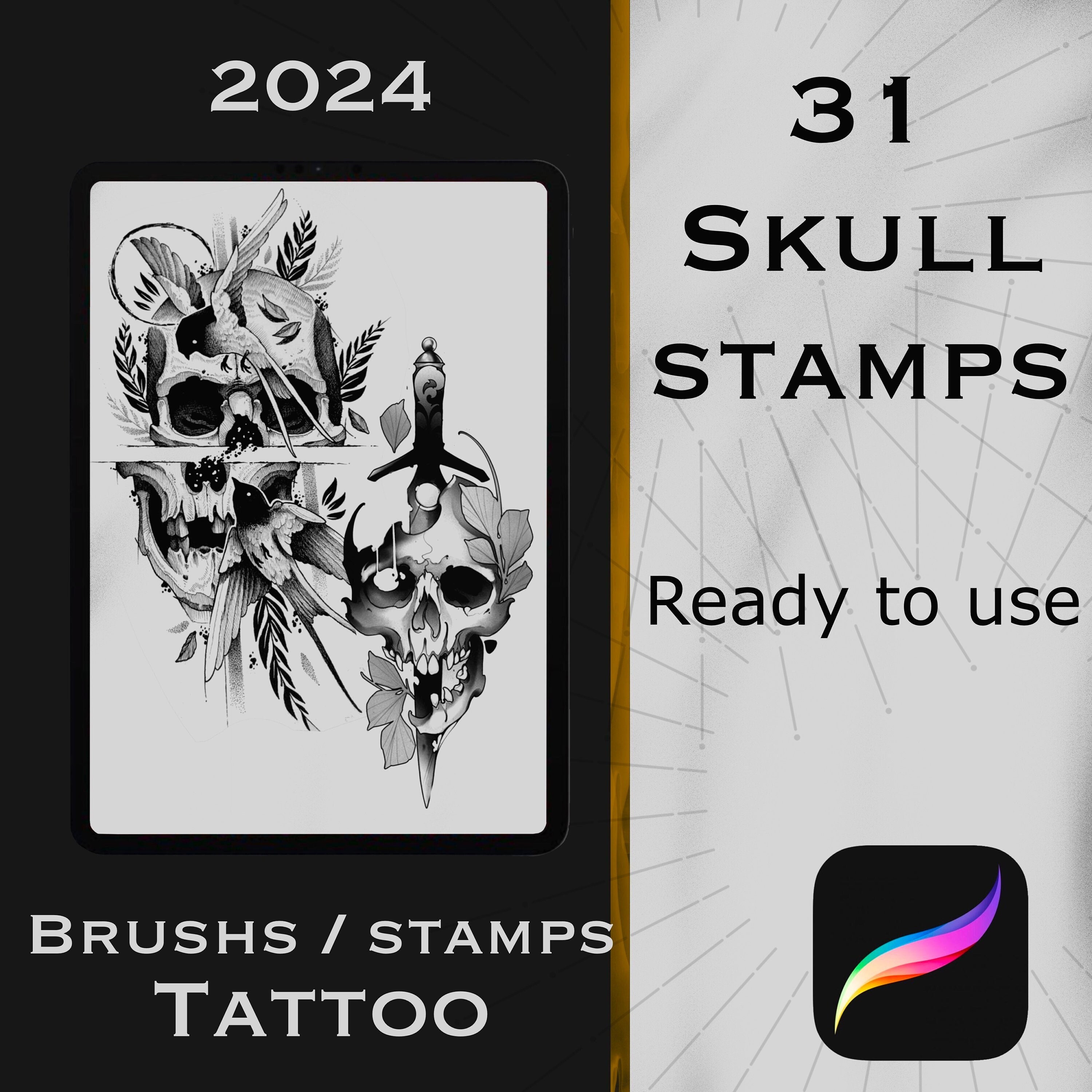 31 Skull Stamps Designs for Procreate Procreate Tattoo Stamps Procreate ...