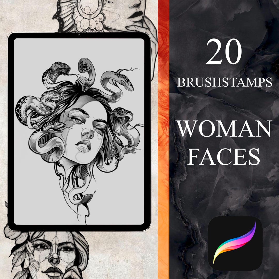 20 Woman Face Stamps Designs for Procreate | Procreate Tattoo Stamps ...