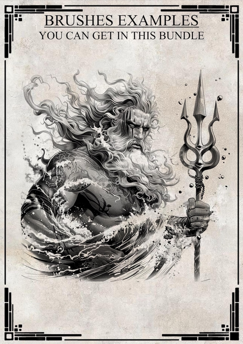 30 Poseidon Stamps Designs for Procreate | Procreate Tattoo Stamps ...