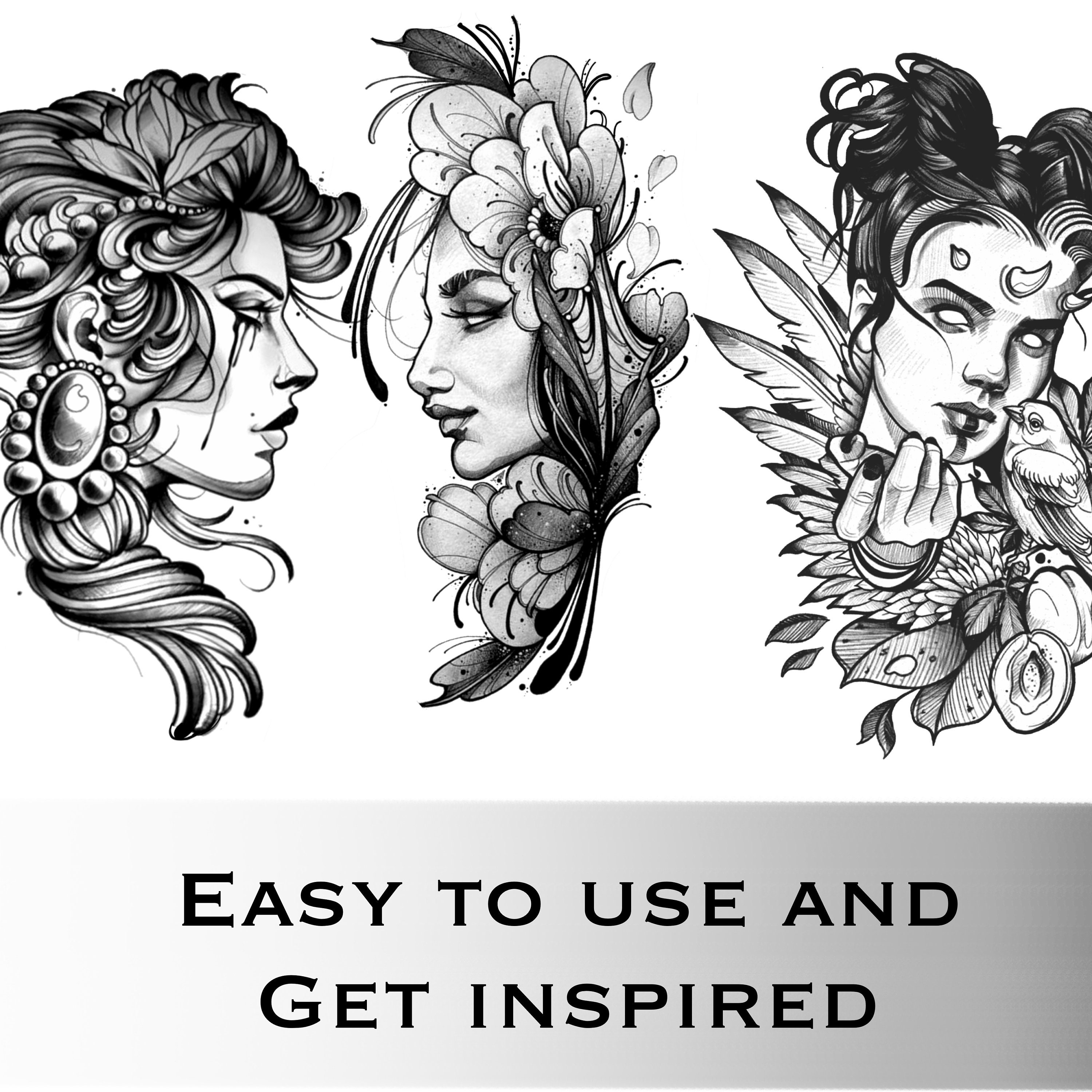 20 Woman Face Stamps Designs for Procreate Procreate Tattoo Stamps ...
