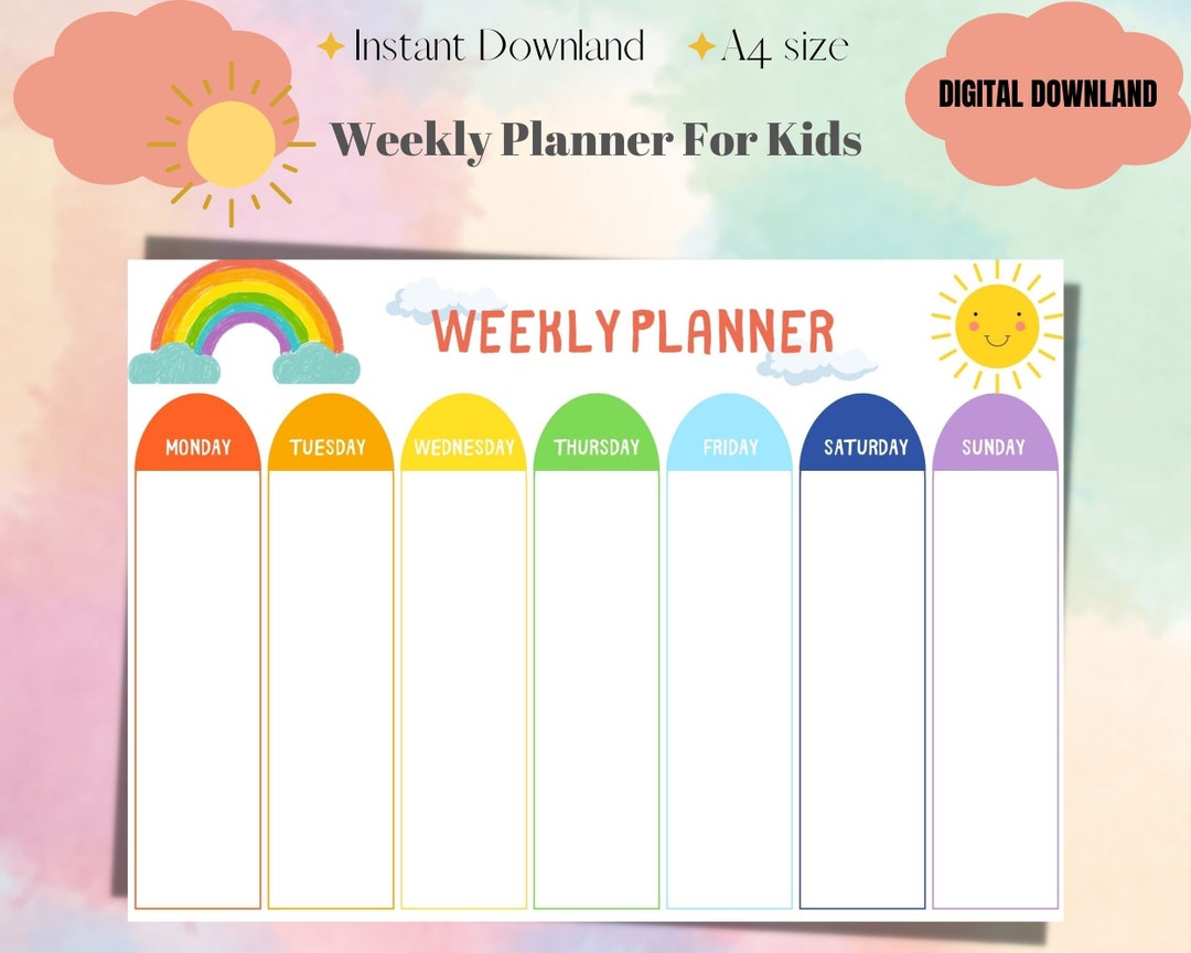 Kids Weekly Planner, Rainbow Daily Planner, Homeschool Planner, Kids ...
