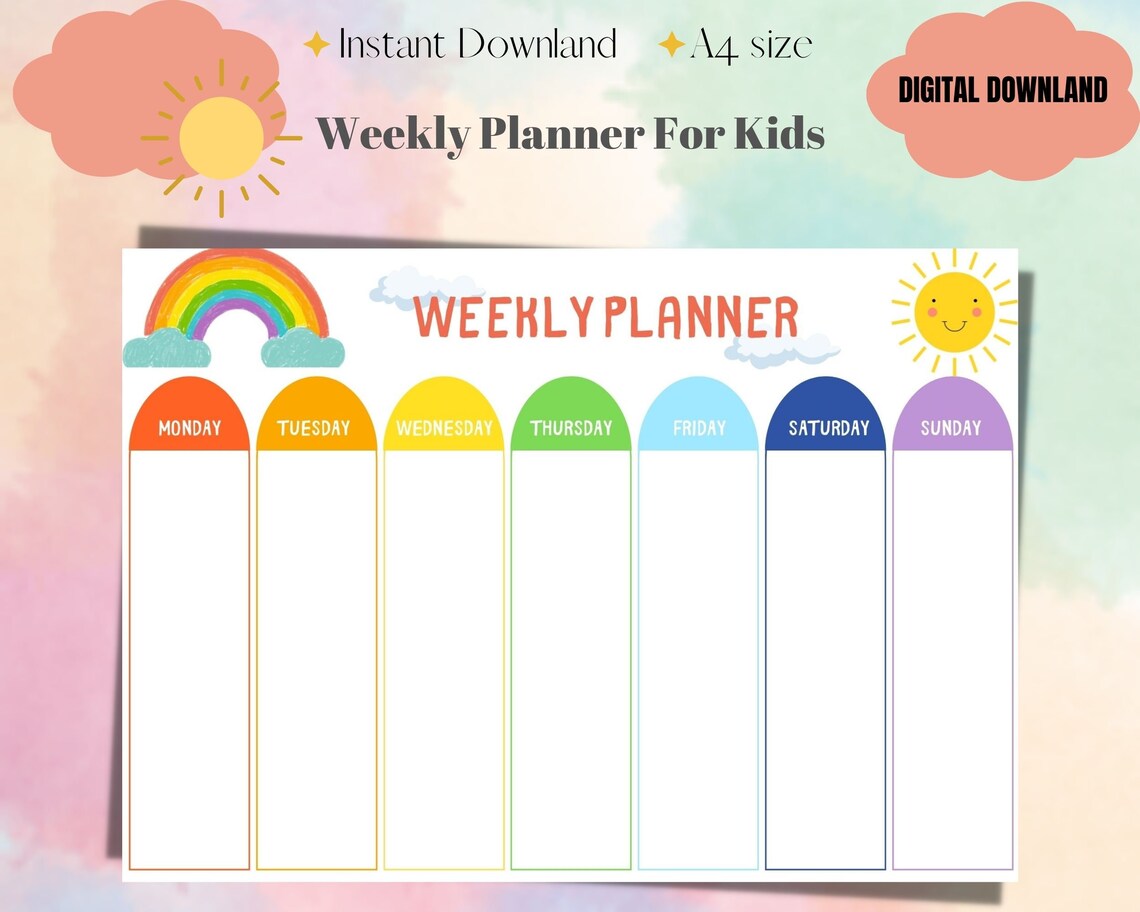 Kids Weekly Planner, Rainbow Daily Planner, Homeschool Planner, Kids ...