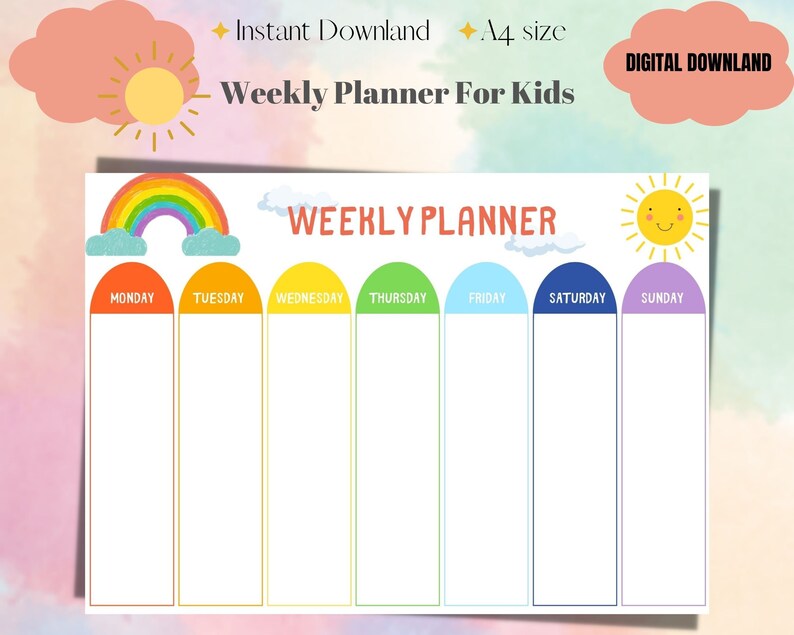Kids Weekly Planner, Rainbow Daily Planner, Homeschool Planner, Kids ...