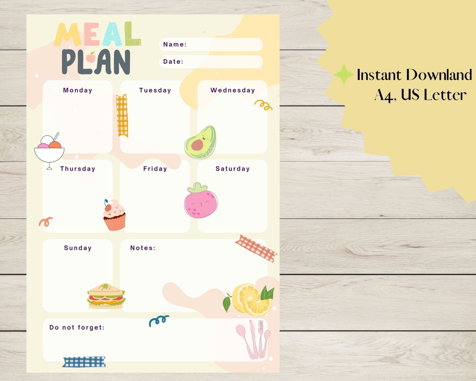 Kids Meal Planner, Weekly Meal Planner Printable, Daily Meal Planner ...