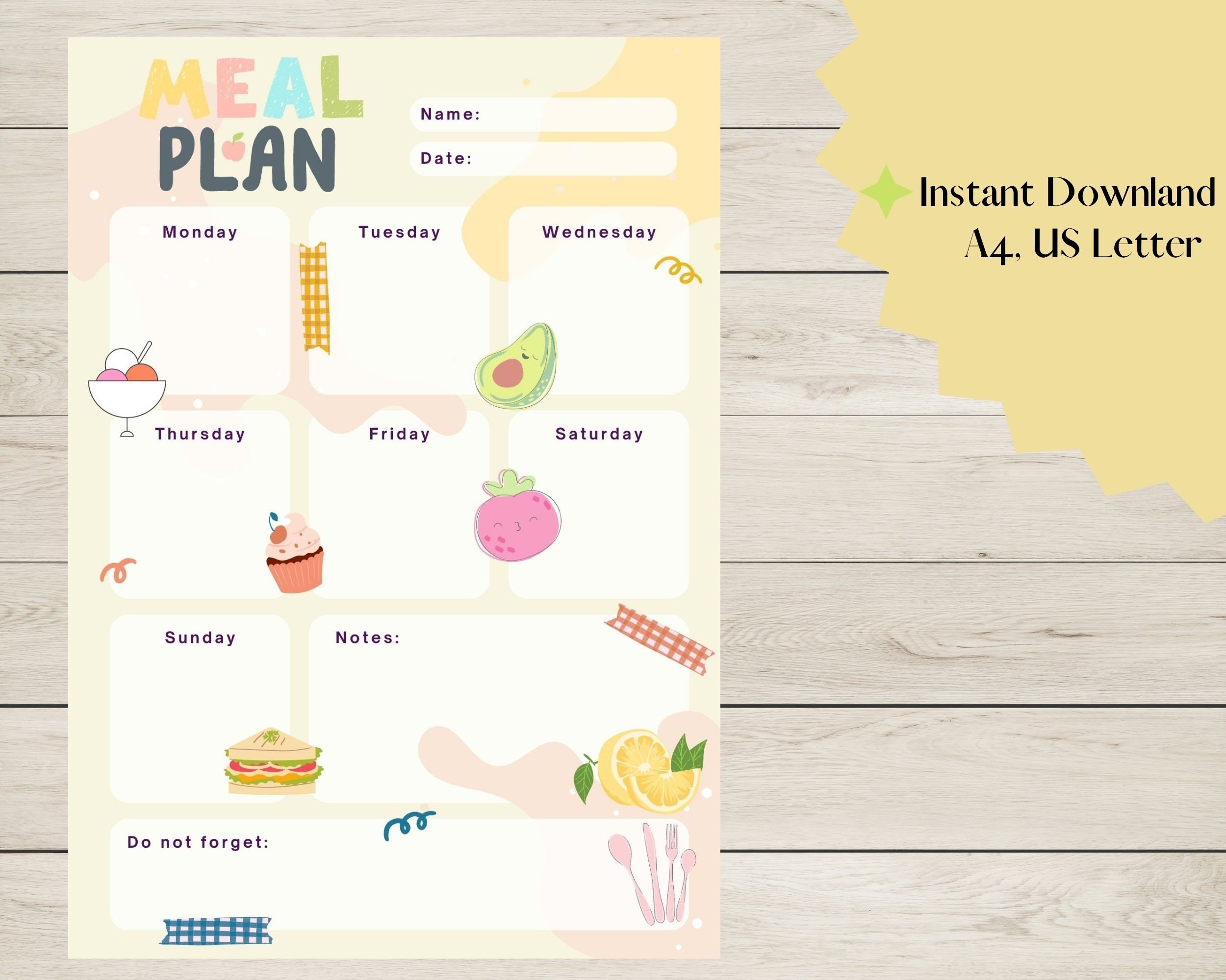 Kids Meal Planner, Weekly Meal Planner Printable, Daily Meal Planner ...
