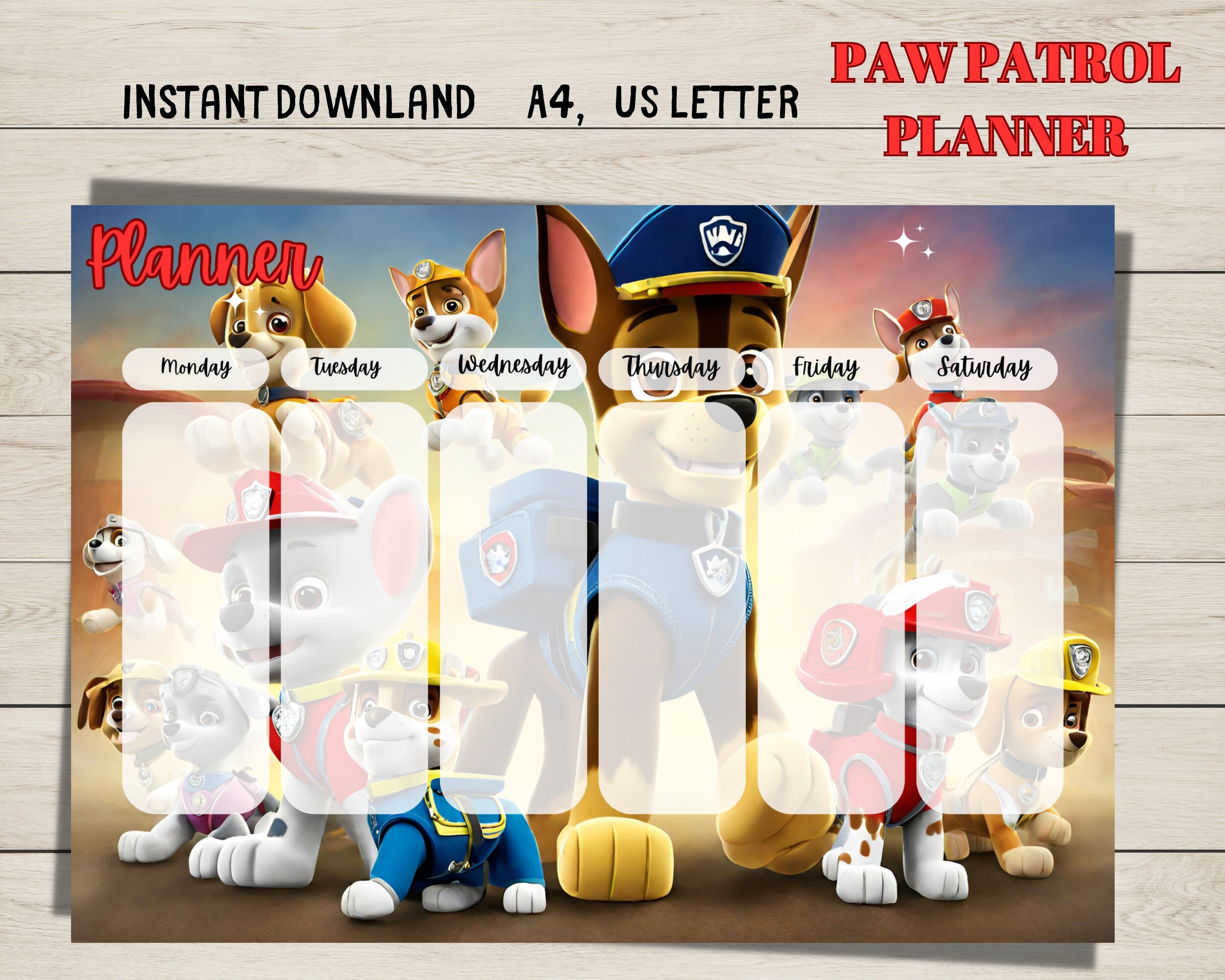 Pawpatrol Kids Planner Printable Weekly Planner Puppy Dog - Etsy